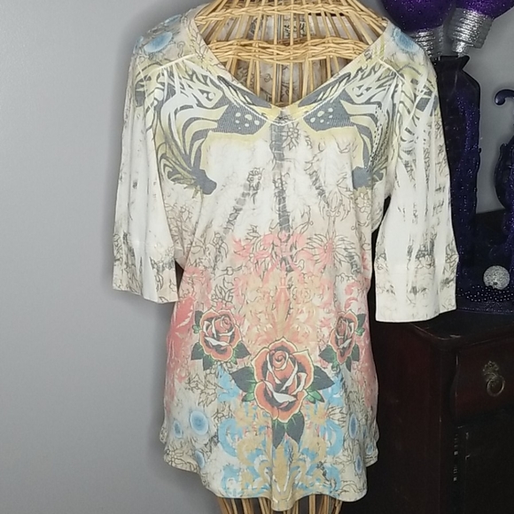 ONE WORLD | Tops | One World Extra Large Henley Zebra And Roses 34 ...